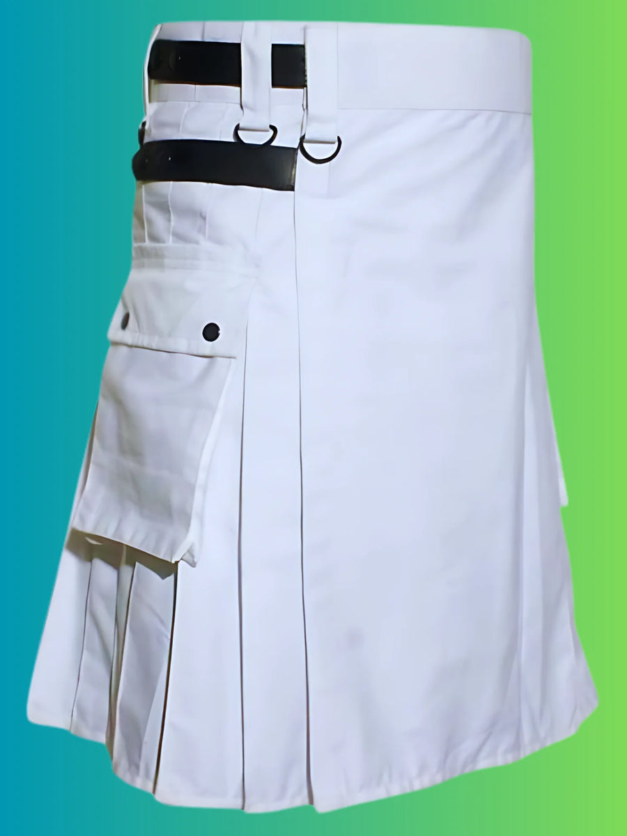 White Utility Kilt with Leather Straps – Kilt Box Shop