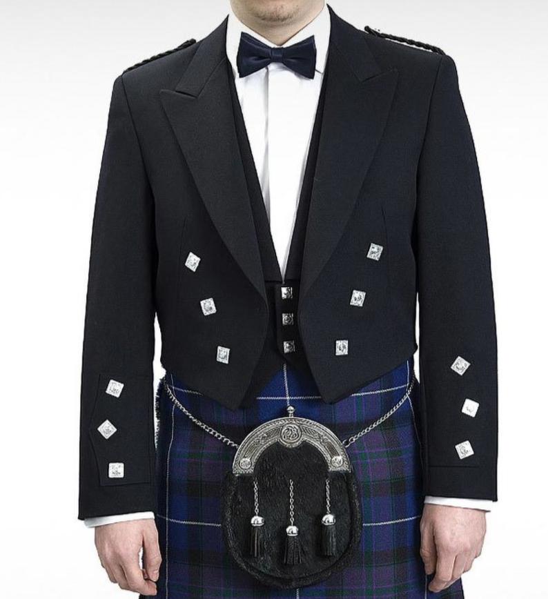 Black Prince Charlie Jacket and Vest – 100% Wool Scottish Style – Kilt ...